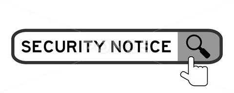Search banner in word security notice with hand over magnifier icon on ...