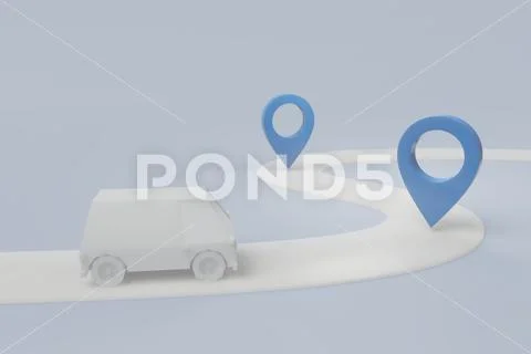 Search concept with simple locator mark of map with a car on blue ...