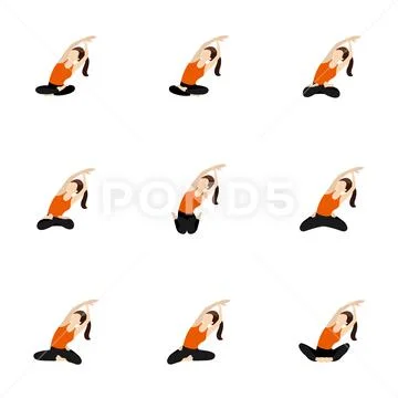 Seated side lean with an arm extension yoga asanas set Illustration ...