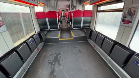 seating rows in cabin in Austrian commut... | Stock Video | Pond5