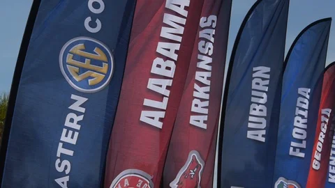 SEC school flags wave at SEC collegiate ... | Stock Video | Pond5