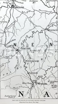 Photograph: Section from a Boer War map showing Buller's Relief Column ...