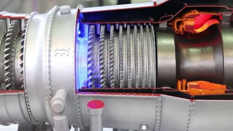 section model of a historic jet engine | Stock Video | Pond5