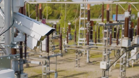 Security camera on a pole with electric ... | Stock Video | Pond5