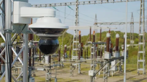 Security camera on a pole with electric ... | Stock Video | Pond5