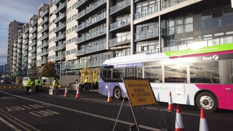 Security letting a Cop26 bus and a polic... | Stock Video | Pond5