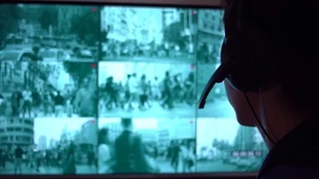 Security officer watching monitoring dis... | Stock Video | Pond5