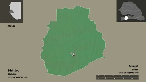 Sédhiou location. Senegal. Relief map | Stock Video | Pond5