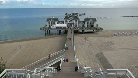Seebad Sellin, Seebruecke pier and beach... | Stock Video | Pond5