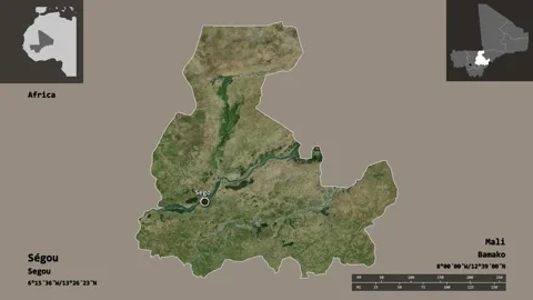 Ségou location. Mali. Satellite map | Stock Video | Pond5
