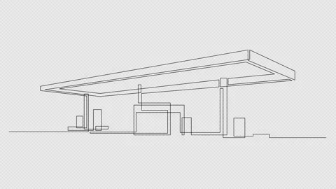 Self drawing animation of gas station bu... | Stock Video | Pond5
