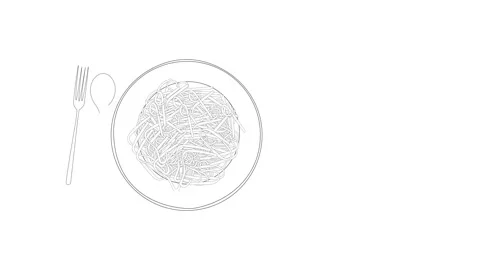 Self drawing animation of pasta. Plate o... | Stock Video | Pond5