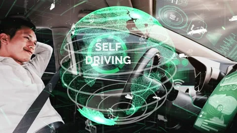 Self-drive autonomous car with man at dr... | Stock Video | Pond5