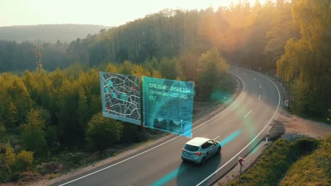 Self Driving car driving on a forest hig... | Stock Video | Pond5