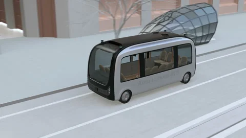 Self-driving shuttle bus driving through... | Stock Video | Pond5