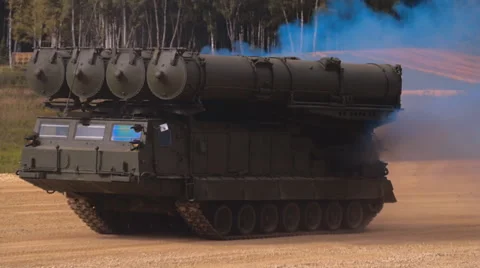 Self-propelled rocket launcher moving on... | Stock Video | Pond5