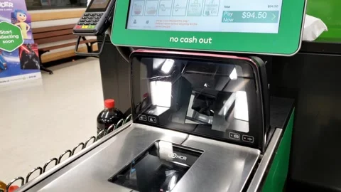 Self-service checkout counter machine at... | Stock Video | Pond5