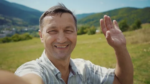 Selfie portrait smiling happy man look a... | Stock Video | Pond5