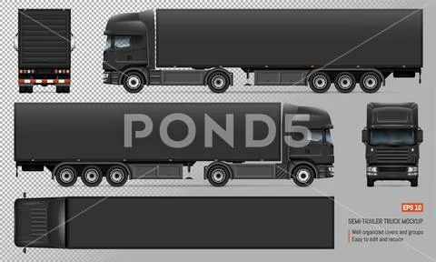 Semi trailer truck vector mockup side, front, back, top view ...