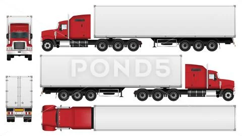 Semi truck vector mock up. Isolated vehicle template side, front, back, top view: Royalty Free ...