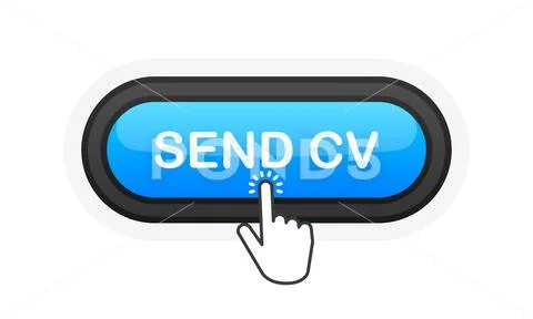 Send CV blue realistic 3D button isolated on white background. Hand ...
