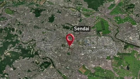 Sendai City Map Zoom (Japan) from Space ... | Stock Video | Pond5