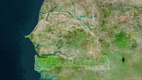 Senegal map - glide. Regions. Satellite. | Stock Video | Pond5