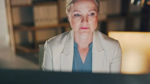 Senior woman, computer data reading and ... | Stock Video | Pond5