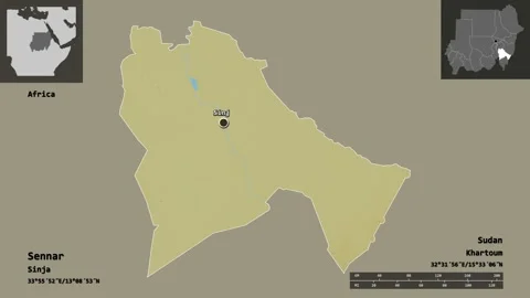 Sennar location. Sudan. Relief map | Stock Video | Pond5