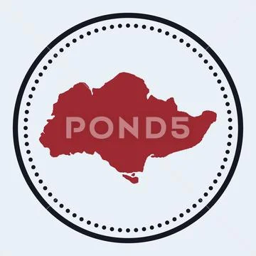 Sentosa round stamp. Round logo with island map and title. Stylish ...