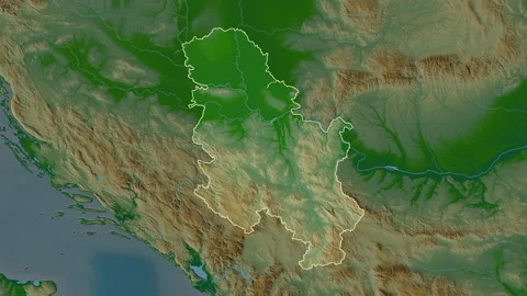 Serbia map - solid. Regions. Physical. L... | Stock Video | Pond5