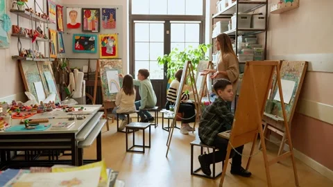 Serious children learn to drawing and ta... | Stock Video | Pond5