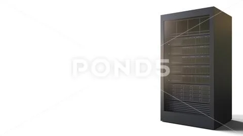 Server rack against white background, blank space for caption. 3D ...