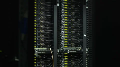 Server rack with cables attached to pane... | Stock Video | Pond5