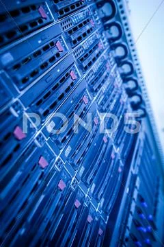 Server rack cluster in a data center (shallow DOF; color toned i ~ Hi ...