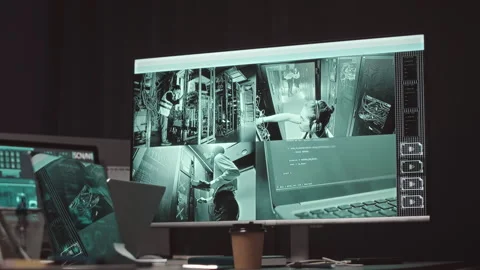 Server Room CCTV Cameras on Laptop Scree... | Stock Video | Pond5