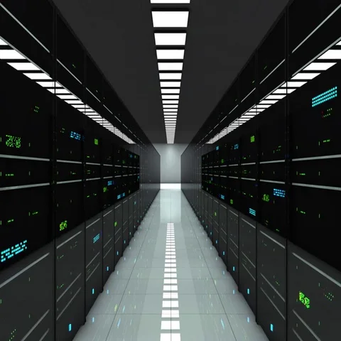 Server room. LED lights are flashing. Te... | Stock Video | Pond5