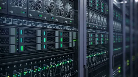 Servers close up view with bokeh. Modern... | Stock Video | Pond5