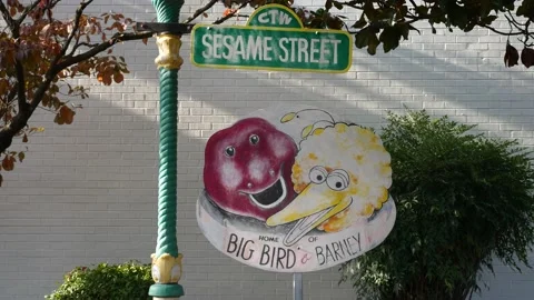 Sesame Street Sign, Big Bird and Barney ... | Stock Video | Pond5
