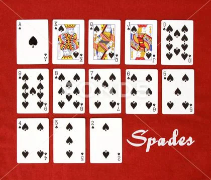 Set of all spades cards isolated on a red background ~ Clip Art #143179931