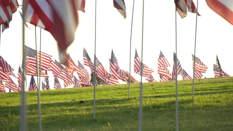 Set of American flags fluttering in the ... | Stock Video | Pond5