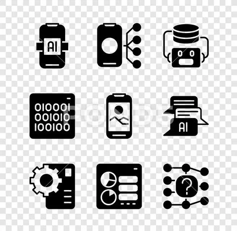 Set Artificial intelligence AI, Neural network, robot, Computer api interface Illustration ...