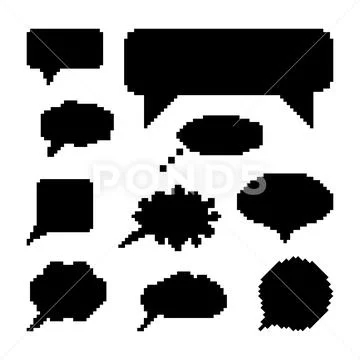 Set of black speech bubbles in pixel art: Royalty Free #78932242