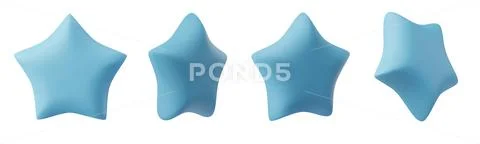 Set of blue stars different shapes. Realistic 3d design cartoon style ...