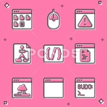Set Browser files, Computer mouse, with exclamation mark, Flowchart, Programming ~ Clip Art ...