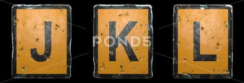 Set of capital letter J, K, L made of public road sign orange and black ...