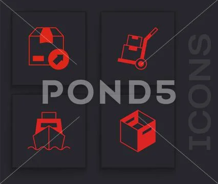 Set Carton cardboard box, Hand truck and boxes and Cargo ship with delivery i: Graphic #221283965