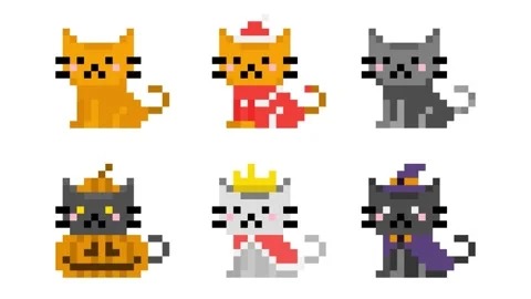 set of cat pixel animation on white back... | Stock Video | Pond5