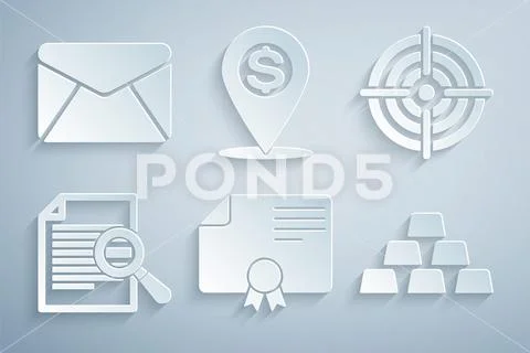 Set Certificate template, Target sport, Document with search, Gold bars ...