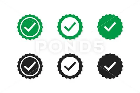 Set of check mark badge icons. Approved with checkmark. certified medal ...